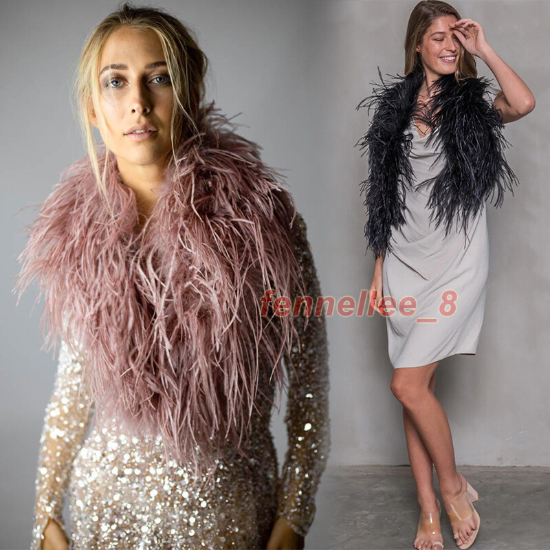 100% Real Ostrich Feather Fur Collar Shawl Fluffy Shrug Women Cape ...