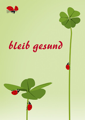 10 Postkarten bleib gesund Klee und Marienkäfer Glücksklee Gesundheit ...