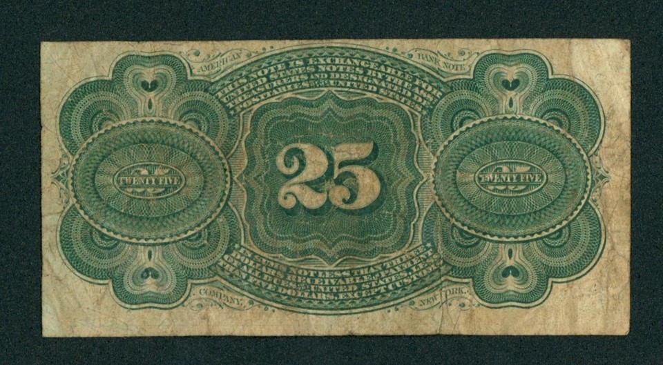 25¢ Cents Fourth Issue U.S. Fractional Currency ** PAPER CURRENCY (TAPE ...
