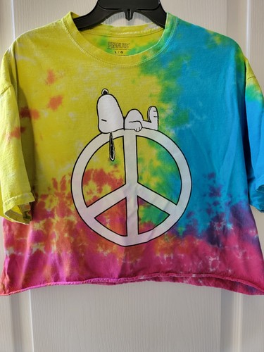 Peanuts Woman's T Shirt Peace Sign Tye Dye Crop Top Snoopy L | eBay