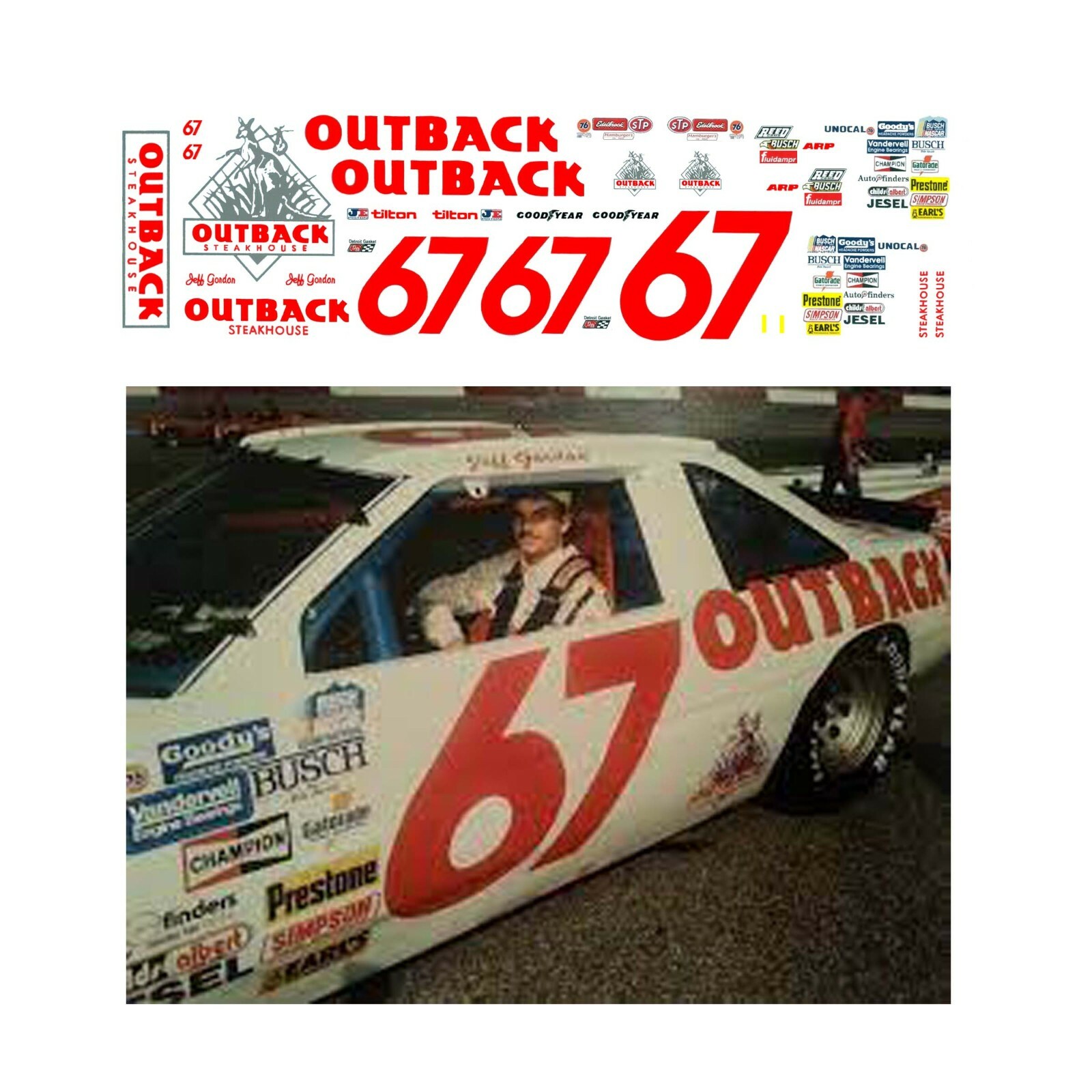 #67 Jeff Gordon Outback 1990 Nascar debut 1/64 scale DECAL AFX Tyco ...