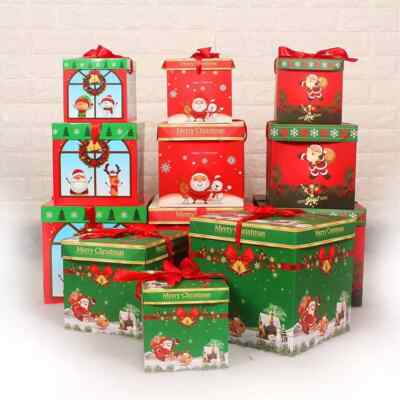 Christmas Gift Boxes Set Stacking Reindeer Santa Elf Kids Paper Boxes ...