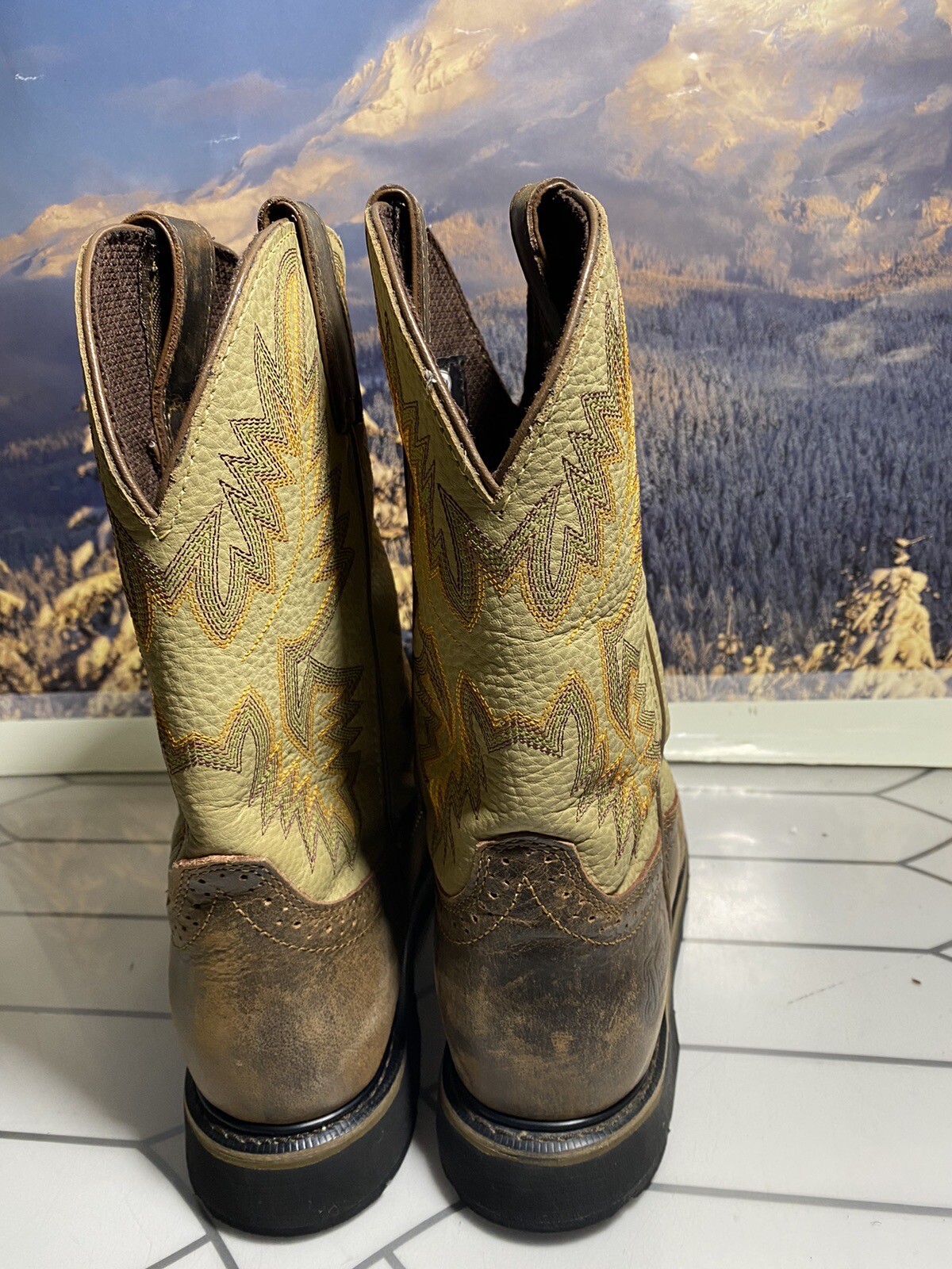Justin Original Work Mens WK4660 Brown Leather Cowboy Boots Size 8.5 D ...