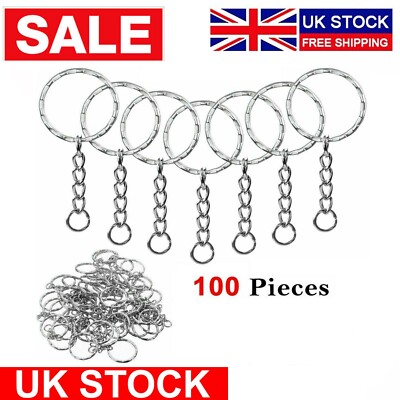 100pcs Silver Keyring Blanks Tone Key Chains Open Split Jump Ring 4 ...