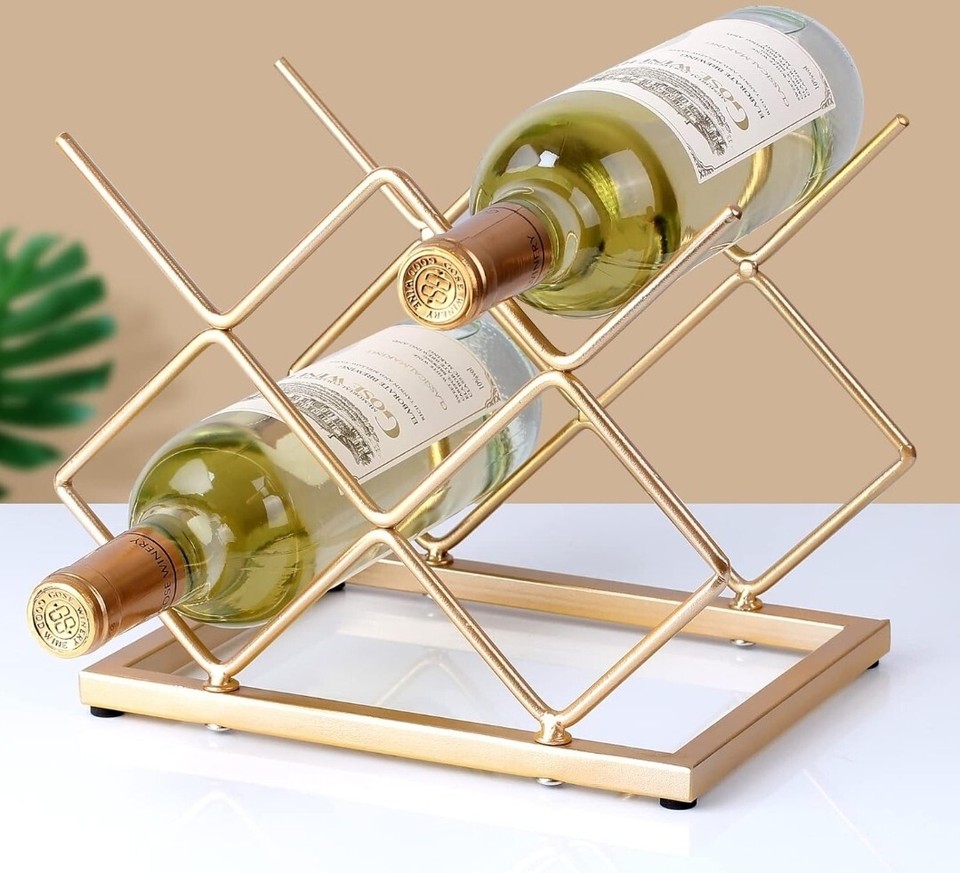Countertop Wine Rack - 5 Bottle Freestanding Modern Gold Metal Small ...