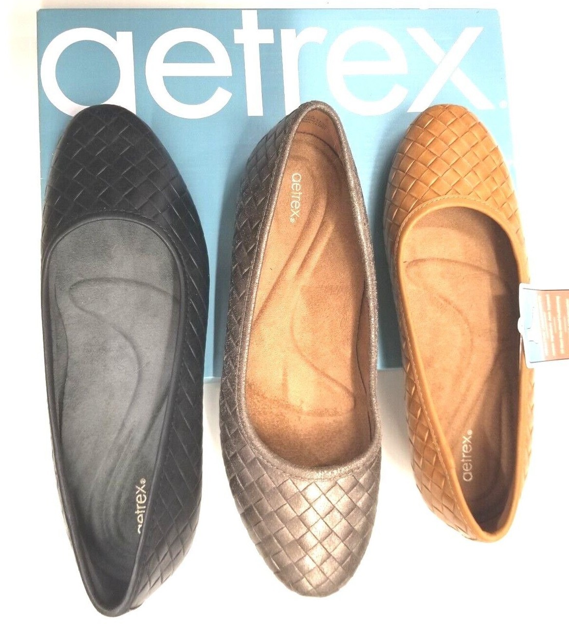 Aetrex Womens LYLA Ballet Flats Woven Leather NEW in box | eBay