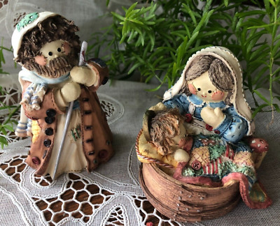 ENESCO CUTE AS A BUTTON FIGURINE - SET OF 2 NATIVITY - MARY/BABY AND ...