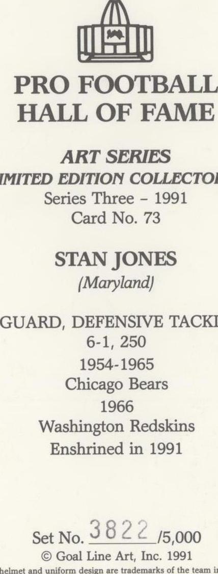 1989-Present Goal Line Art Pro Football Hall of Fame Collection Stan ...