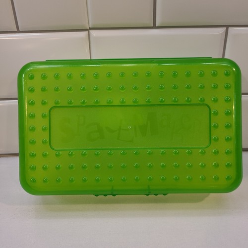 Spacemaker Vintage 1990s Plastic Pencil Case Box Neon Green Top Frosted ...