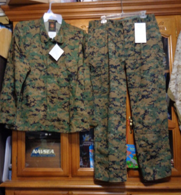 USMC MARPAT Uniform WOODLAND SET Combat Shirt Pant LARGE SHORT NEW WITH ...