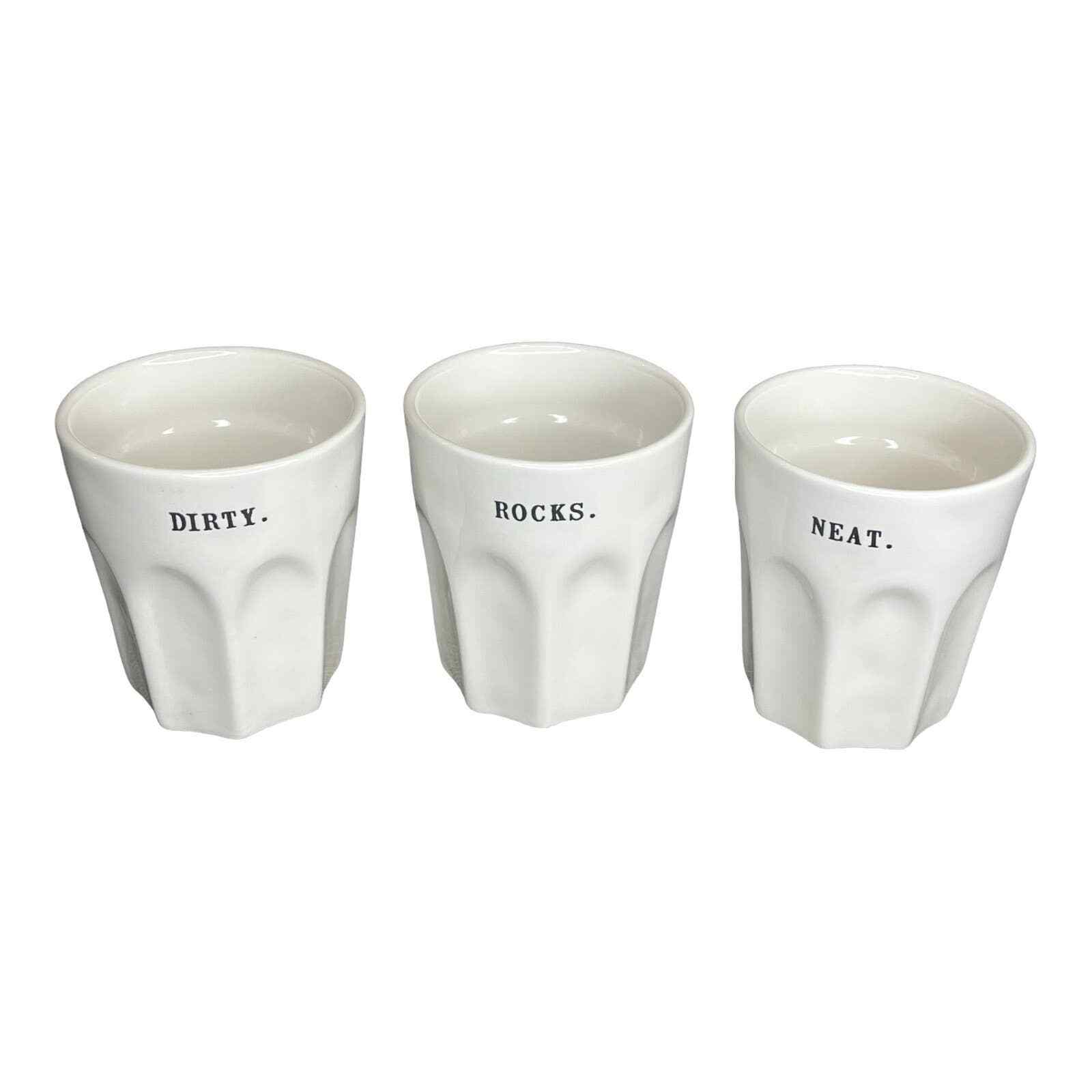 Rae Dunn Ceramic DRINKING GLASS Set (3) Glassware 8oz DIRTY ROCKS NEAT ...