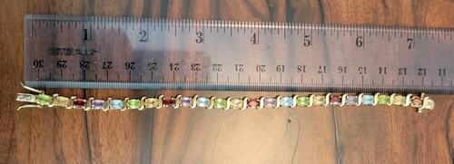 Vintage HAN Thai 925 Gold Tone Tennis Bracelet Multicolor Oval Stones ...