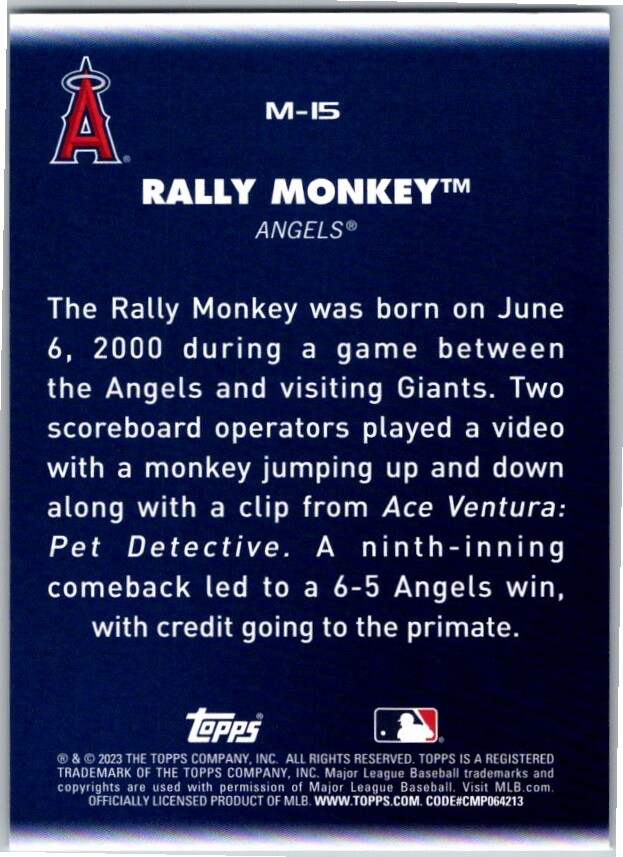 2023 Topps Big League Mascots Insert Rally Monkey Angels #M-15 J106 | eBay
