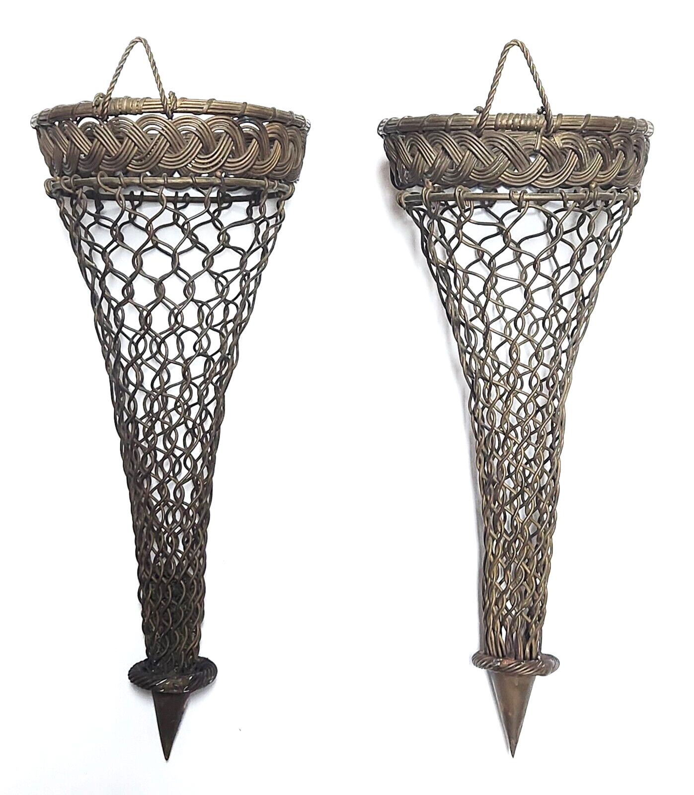 RARE PAIR Antique French Woven Chainmail Brass Wall Pockets Ooh La La ...