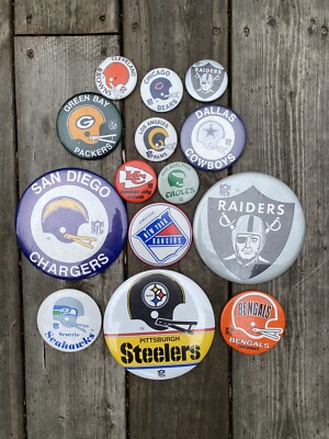 Lot Of 14 Vintage 1960s NFL Buttons Pittsburg Steelers, Raiders ...