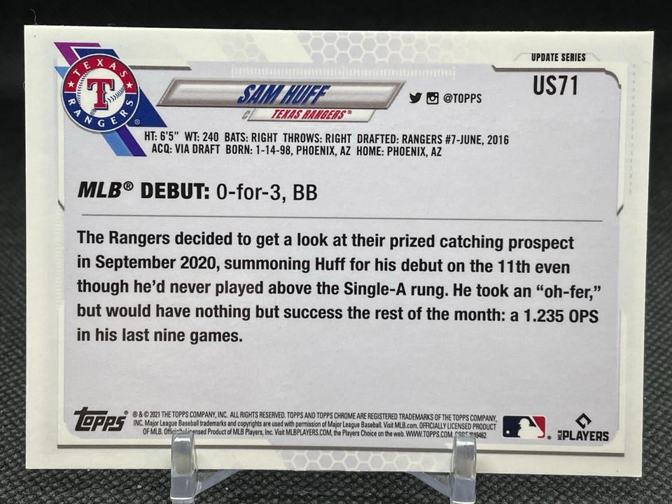 2021 Topps Chrome Update Sapphire Sam Huff RC Rookie Baseball Card | eBay