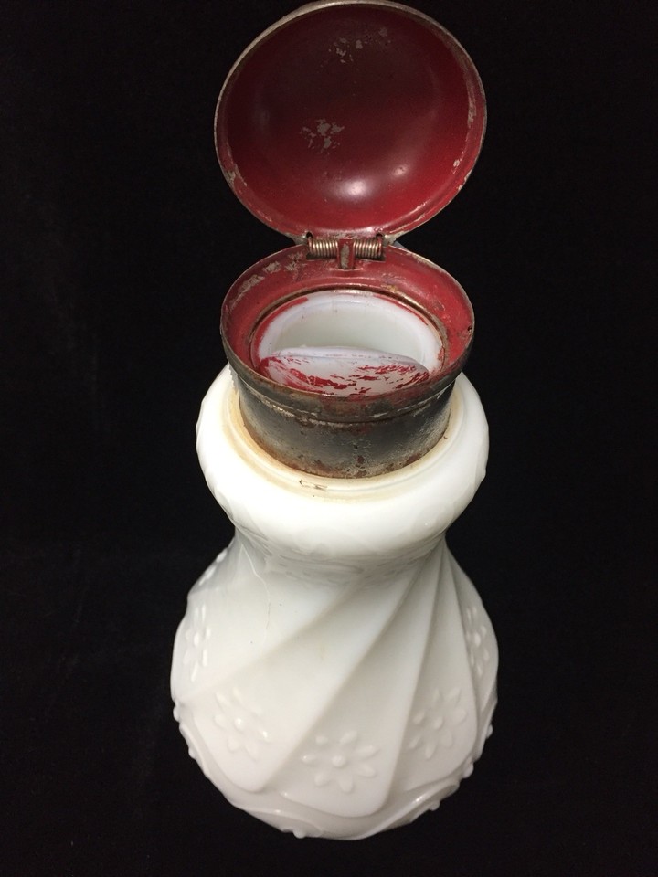 Antique Victorian Milk Glass syrup pitcher, swirls and daisy pattern ...