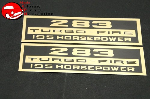 Chevy 283 CI Turbo Fire 195 Horsepower HP Black Gold Valve Cover Decals ...