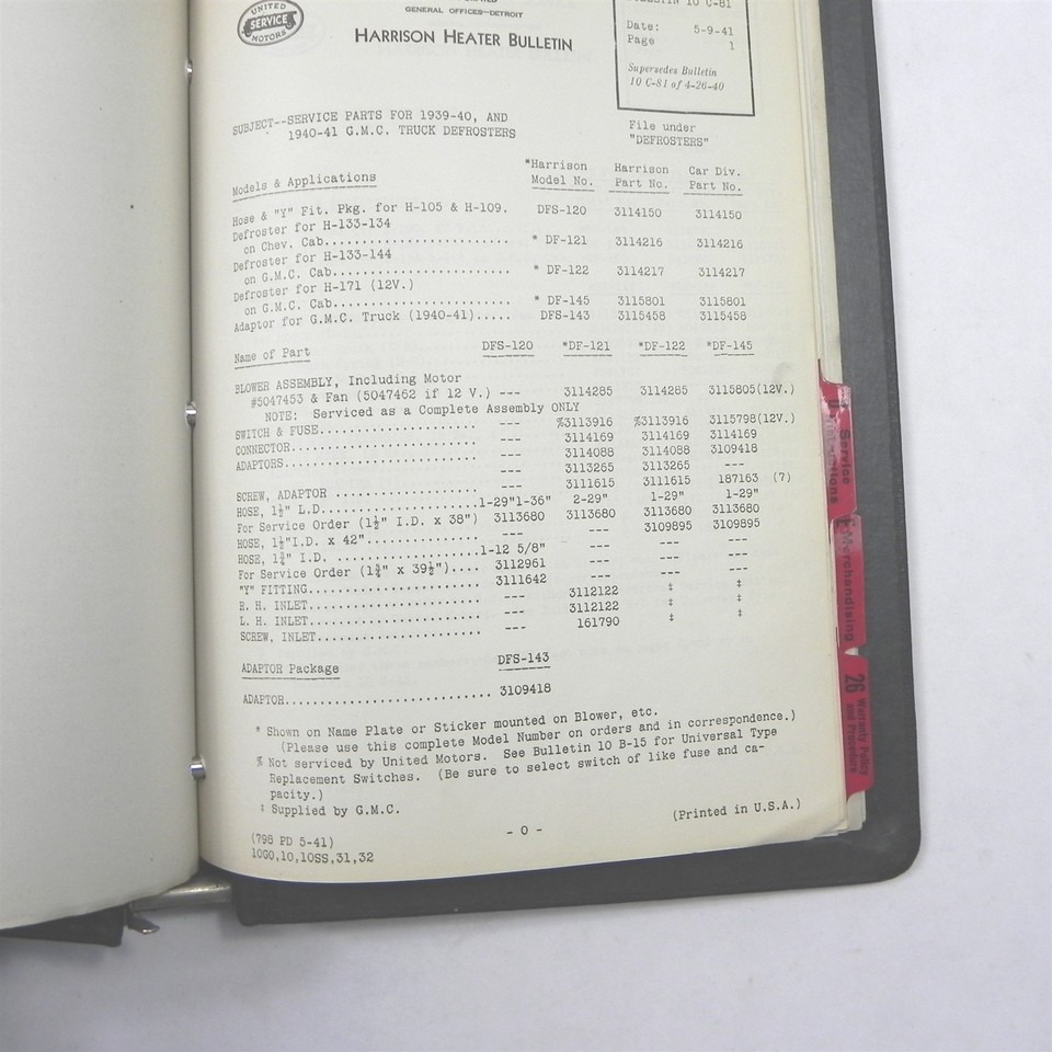UNITED MOTORS SERVICE BINDER HARRISON CAR HEATERS SERVICE BULLETINS 1940S RARE | eBay