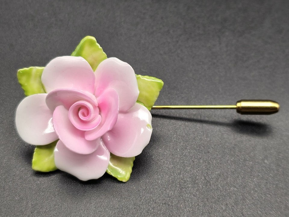 Vintage Fine Bone China Hand Painted Pink Rose Pin Brooch by Coalport ...
