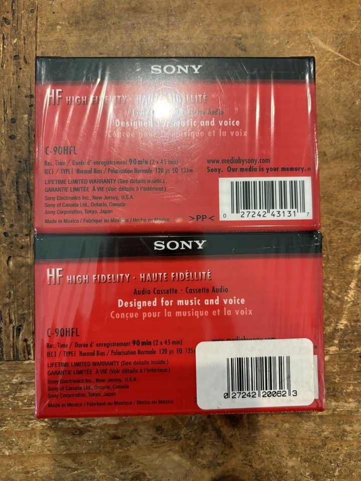 NEW 2 Pack Sony HF 90 Minute Blank Audio Cassette Tapes High Fidelity C ...