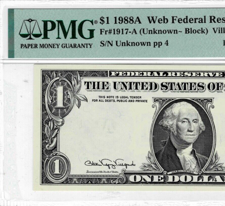 1988A $1 Federal Reserve 'WEB'Note ERROR-fr.1917-A (Insufficient INK ...