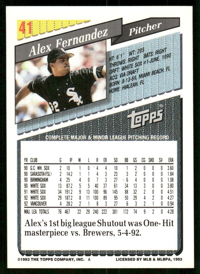 1993 Topps #41 Alex Fernandez | eBay