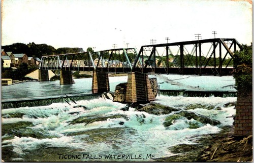 Postcard 1907 Ticonic Falls Dam Bridge Waterville Maine A101 | eBay
