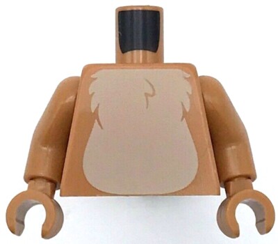Lego New Medium Flesh Torso Tan Fur on Chest with Black White Tail to ...