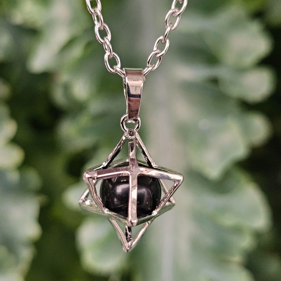 Merkaba Pendant Necklace Obsidian Gemstone Ball Chariot Sacred Geometry ...