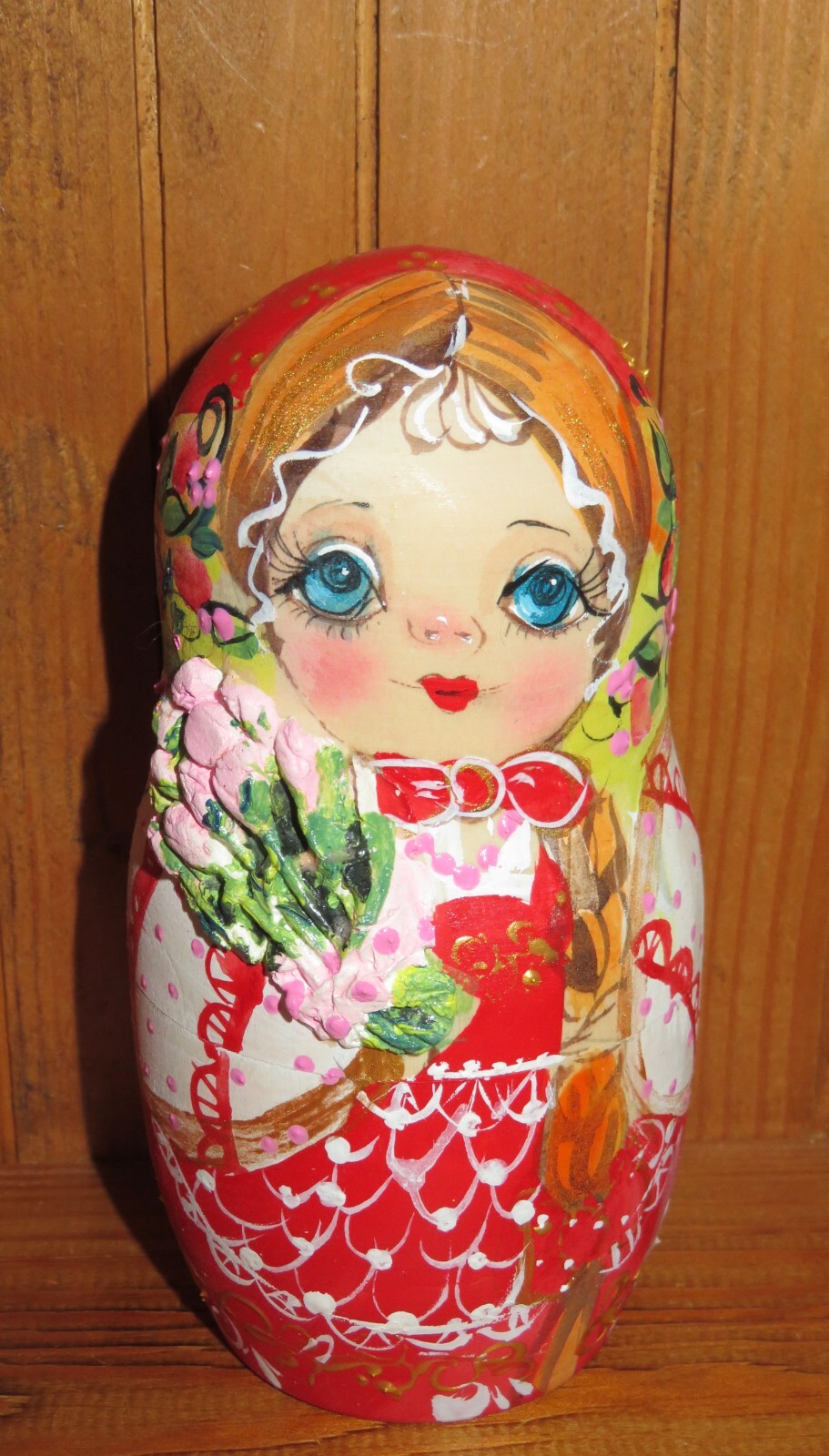RED Pyrography Matryoshka Flowers MATT Nesting dolls HAND PAINTED 5 ...