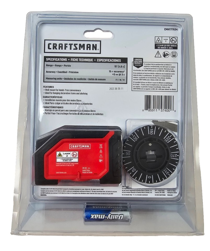 Craftsman 15' Wall Mount Laser w/ Integrated Bubble Vial - CMHT77634 | eBay