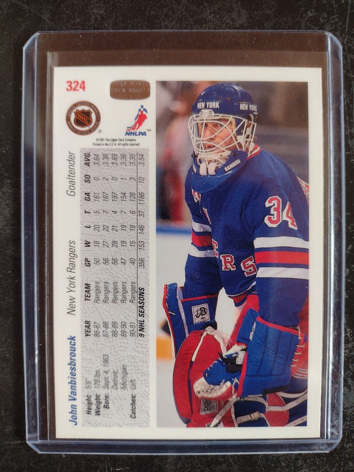 1991-92 Upper Deck #324 John Vanbiesbrouck New York Rangers Hockey Card ...