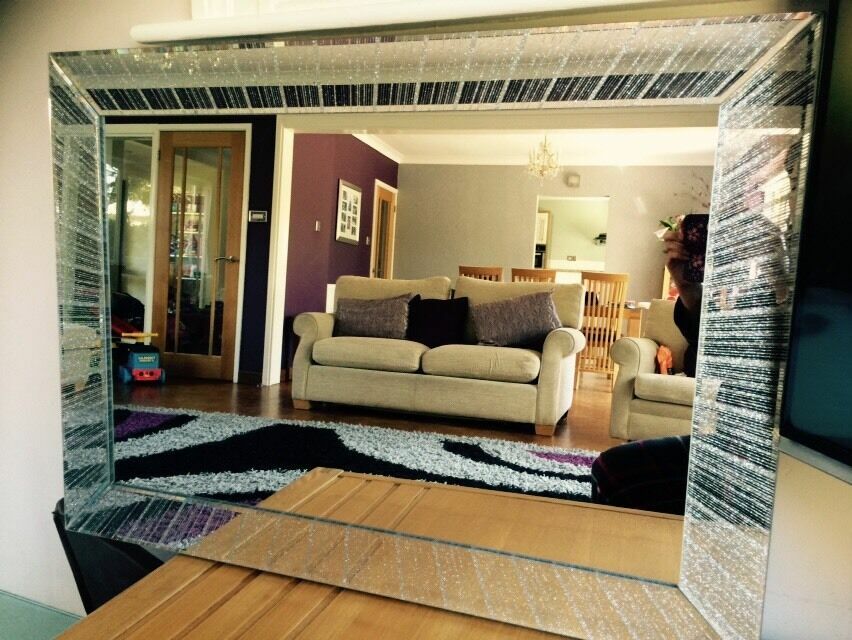 Extra Large Silver Glitter mirror Frame living room lounge wall Bling ...