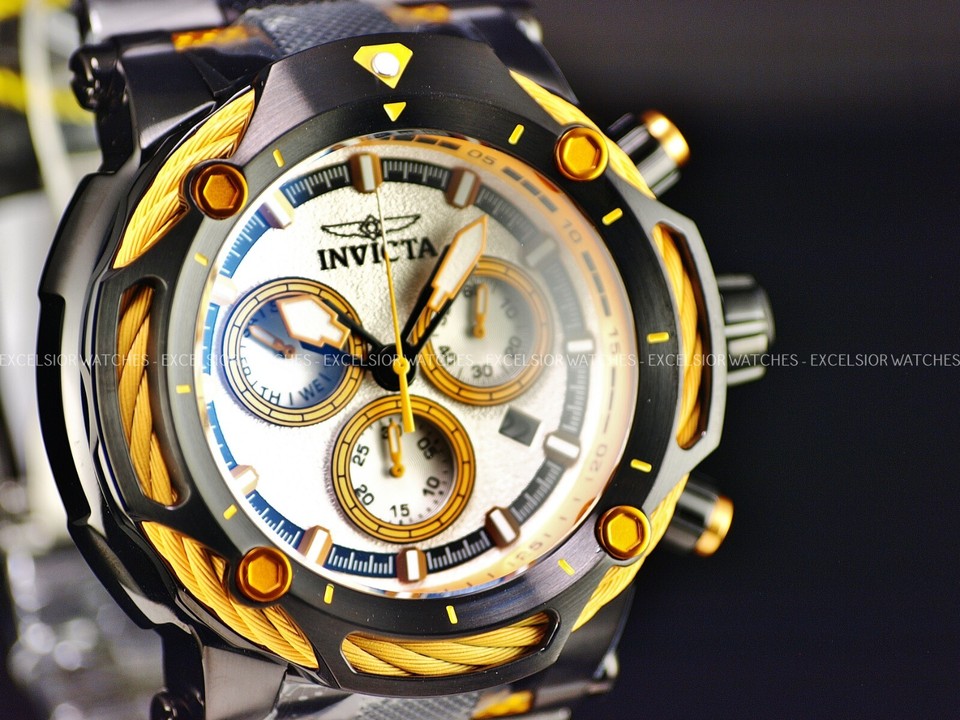 NWD Invicta 60mm BOLT Swiss Quartz Chronograph Black tone White Dial SS ...