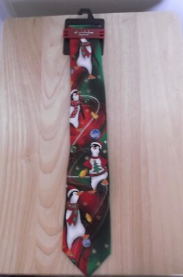 ST. NICHOLAS SQUARE CHRISTMAS TIE - PENGUINS WITH CHRISTMAS ORNAMENTS ...