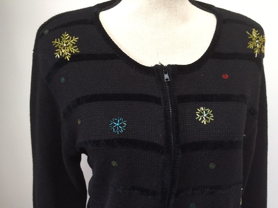 Quacker Factory Large Black Embellished Large Xmas Sweater Beaded ...