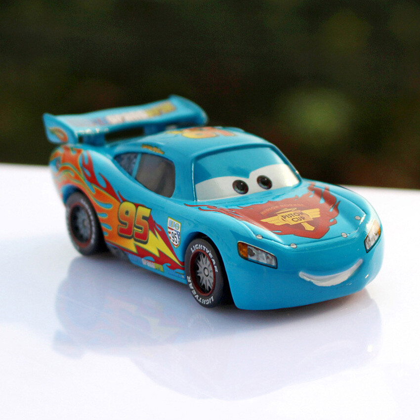 Diecast Model Car Disney Pixar Cars Blue Lightning McQueen Dinoco King ...