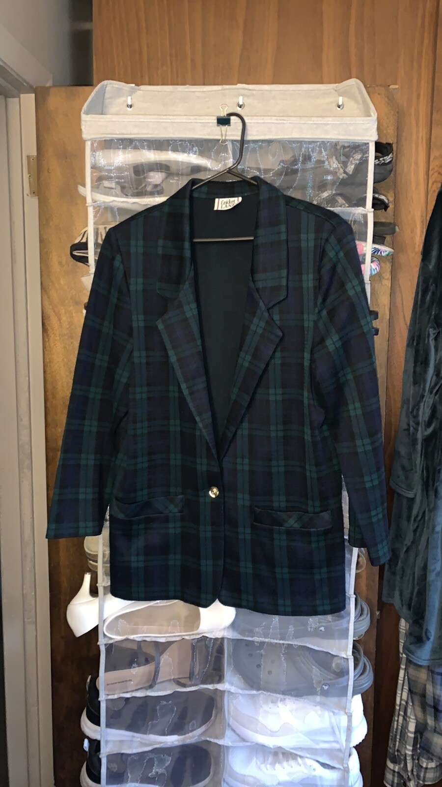 Vintage Cricket Lane Blazer Plaid Green With Rose Button | eBay