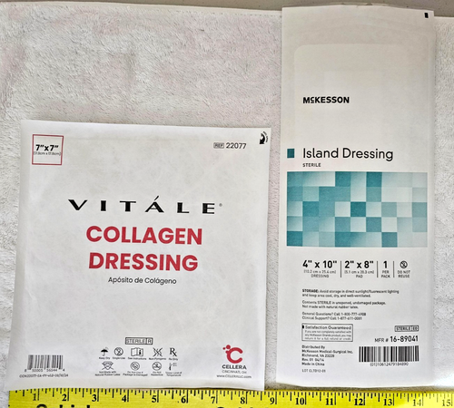 Sterile Vitale 7" x 7” Collagen Dressing and 4" x 10” Post-Op Dressing ...