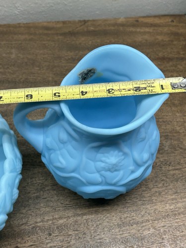 Fenton Blue Satin Glass Water Lily Pattern Pitcher & Matching Basin ...