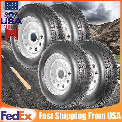 4 Pack ST205/75D15 Trailer Tires on Rims 205/75 15 in. 5 Lug Silver ...