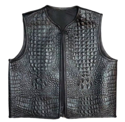 Men's Black Alligator Crocodile Embossed Leather Jacket Motorcycle ...