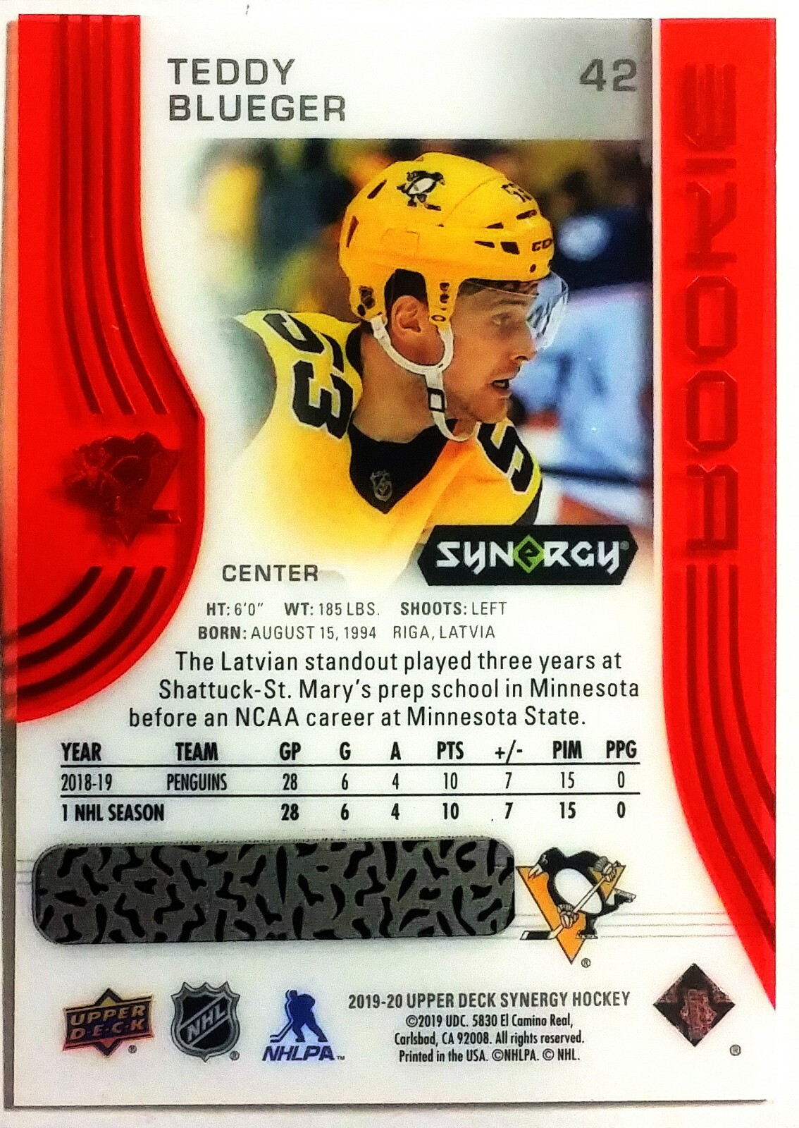 2019-20 Upper Deck Synergy - Rookies Red #42 Teddy Blueger (RC) for ...
