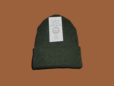 NEW GENUINE MILITARY ISSUE 100% WOOL GREEN WATCH CAP COLD WEATHER HAT U ...