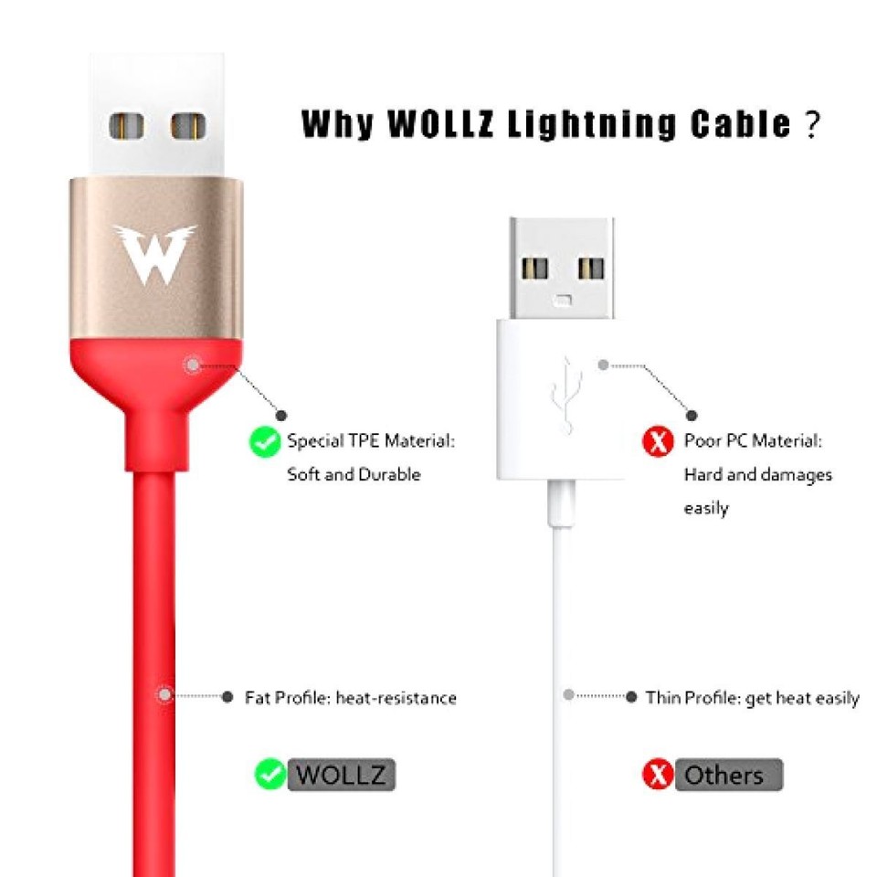 3 charging Cable 5ft 1M Heavy Duty USB Cord Apple iPhone X 8 7 6 5 Red ...