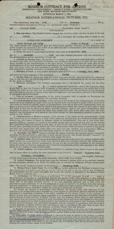 WILLIAM STACK - CONTRACT SIGNED 11/15/1935 | eBay
