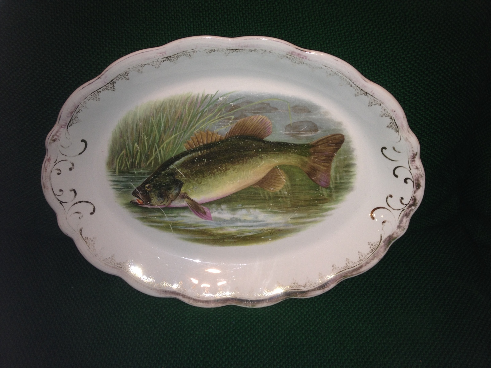 OHIO CHINA Co. American Limoges 15 1/2" Fish Platter 1890s ARTIST ...