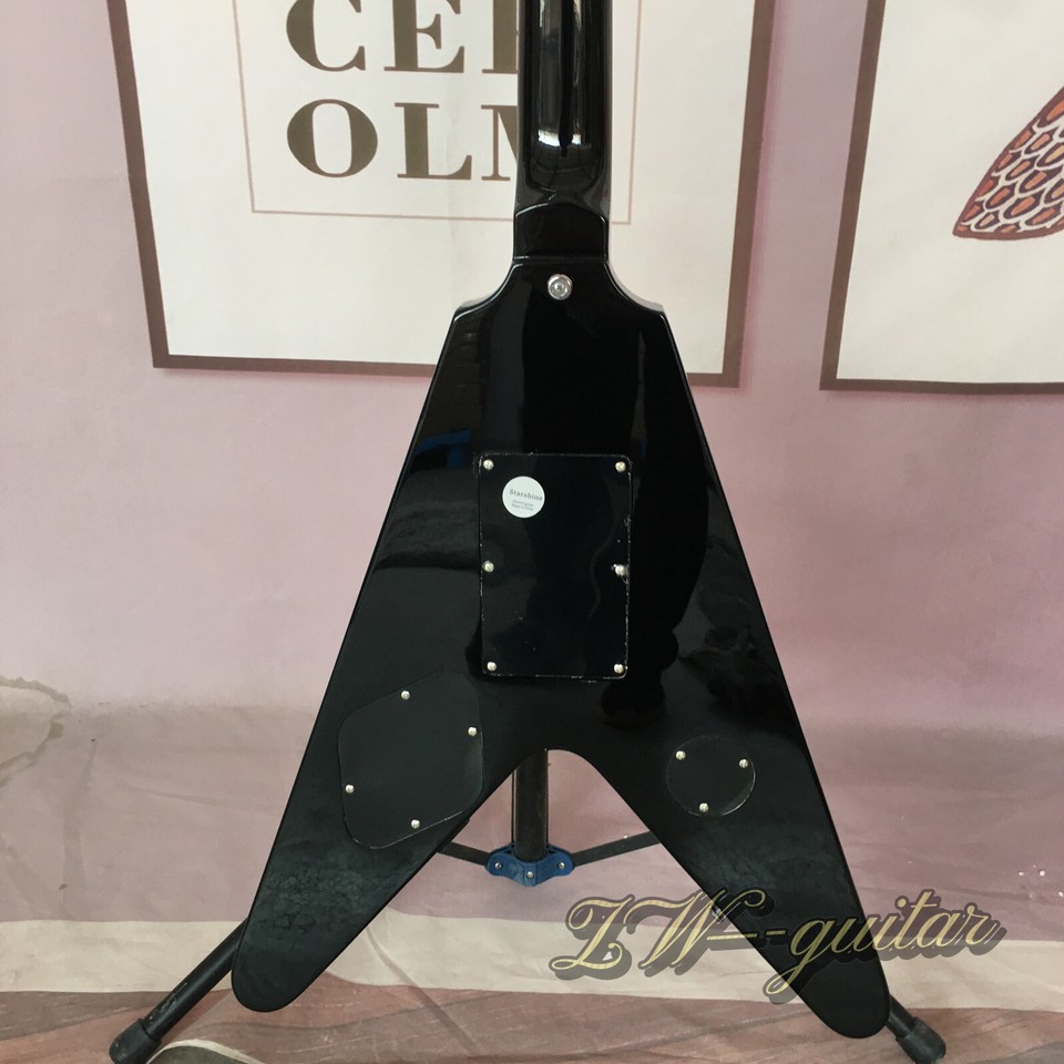 Custom Shop Black Flying V Electric Guitar Mahogany Neck HH Pickups w ...