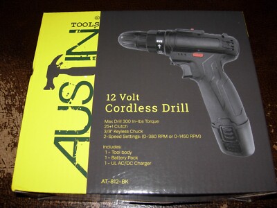 Austin Tools 12 Volt Cordless Drill 2 Speed AT-812-BK NEW | eBay